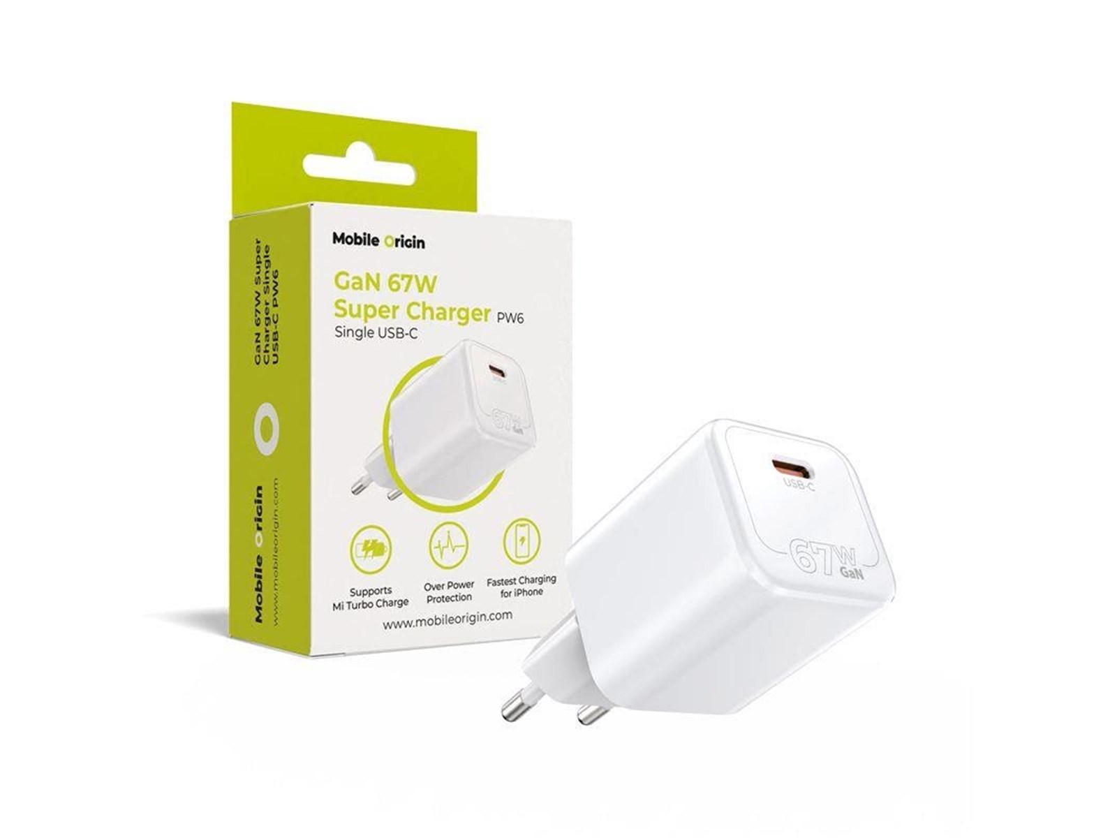 Mobile Origin GaN 67W Super Charger Single USB-C PW6 | Varastossa